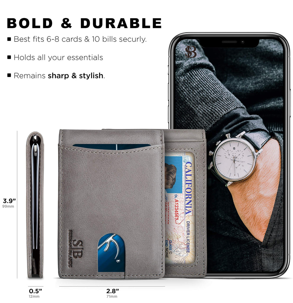 SERMAN BRANDS RFID Blocking Slim Bifold Genuine Leather Minimalist Fro ...